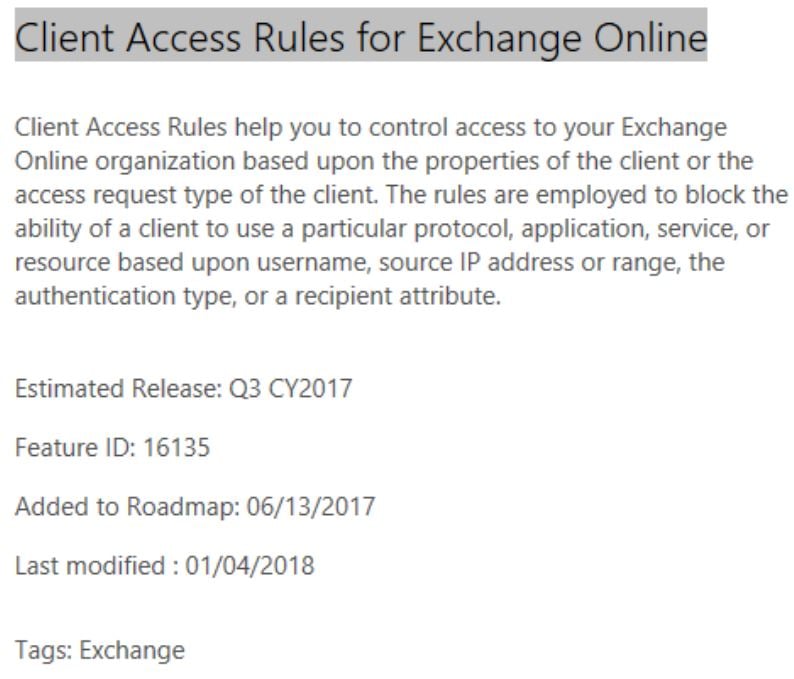 New Client Access Rules for Exchange Online