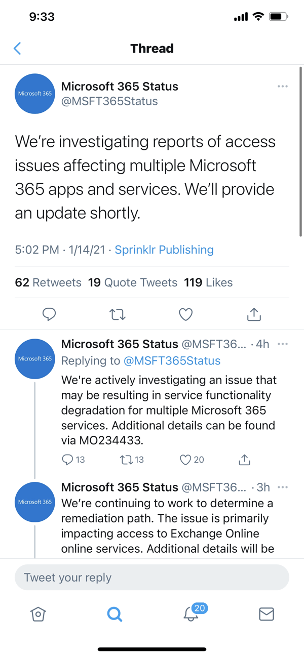 Office 365 Monitoring: Microsoft 365 Outage January 15, 2021