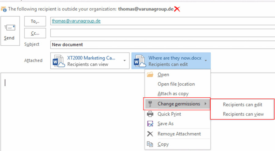 Modern Attachments with OneDrive for Business