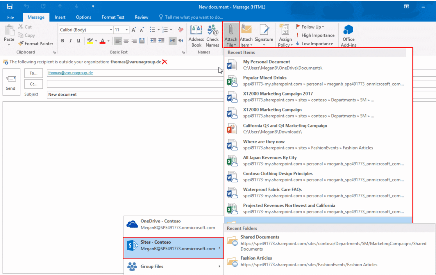Modern Attachments with OneDrive for Business