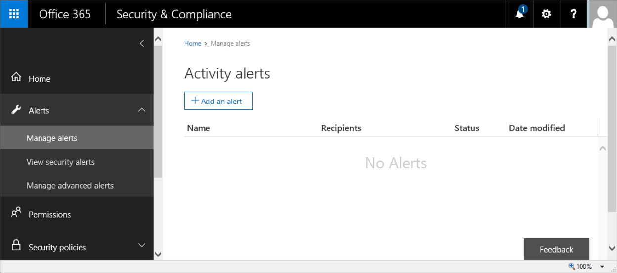 Activity Alerts in Office 365