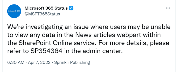 SharePoint Online Service Incident (April 7, 2022)