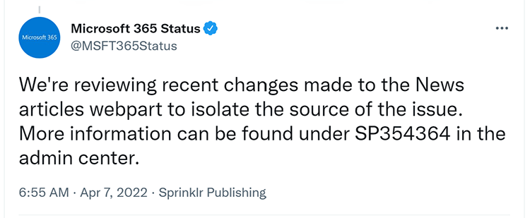 SharePoint Online Service Incident (April 7, 2022)