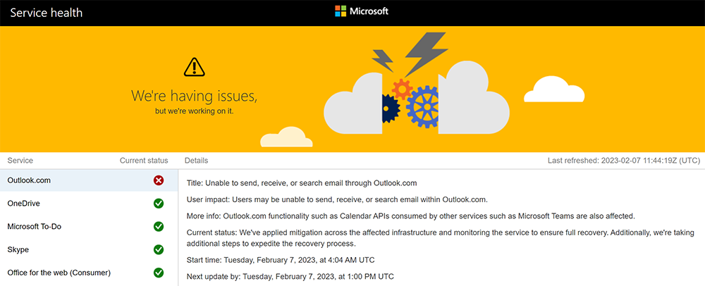 Microsoft Outlook Outage and Service Disruption, February 7