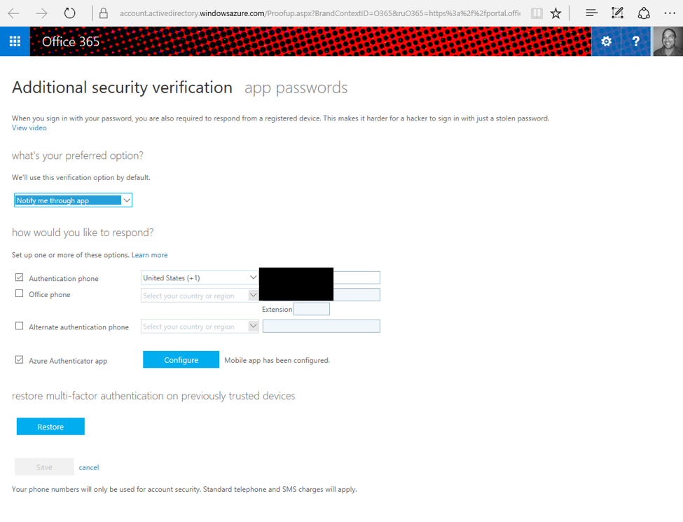 Using Multi-Factor Authentication for Office 365