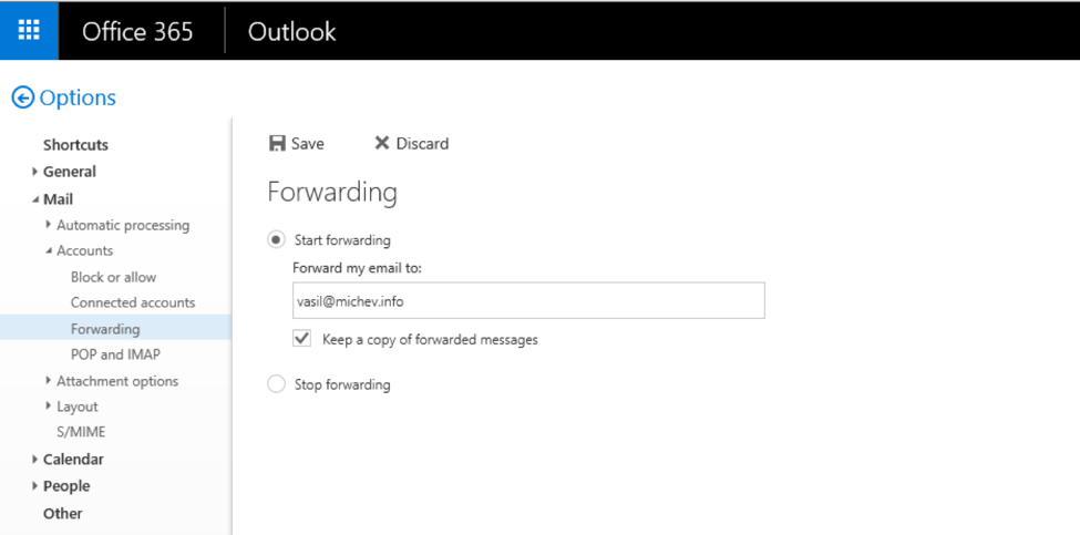 Simplified Forwarding Settings in Office 365